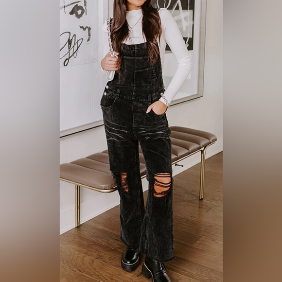 BiBi | Pants & Jumpsuits | Nwt Bibi Distressed Corduroy Washed Black ...